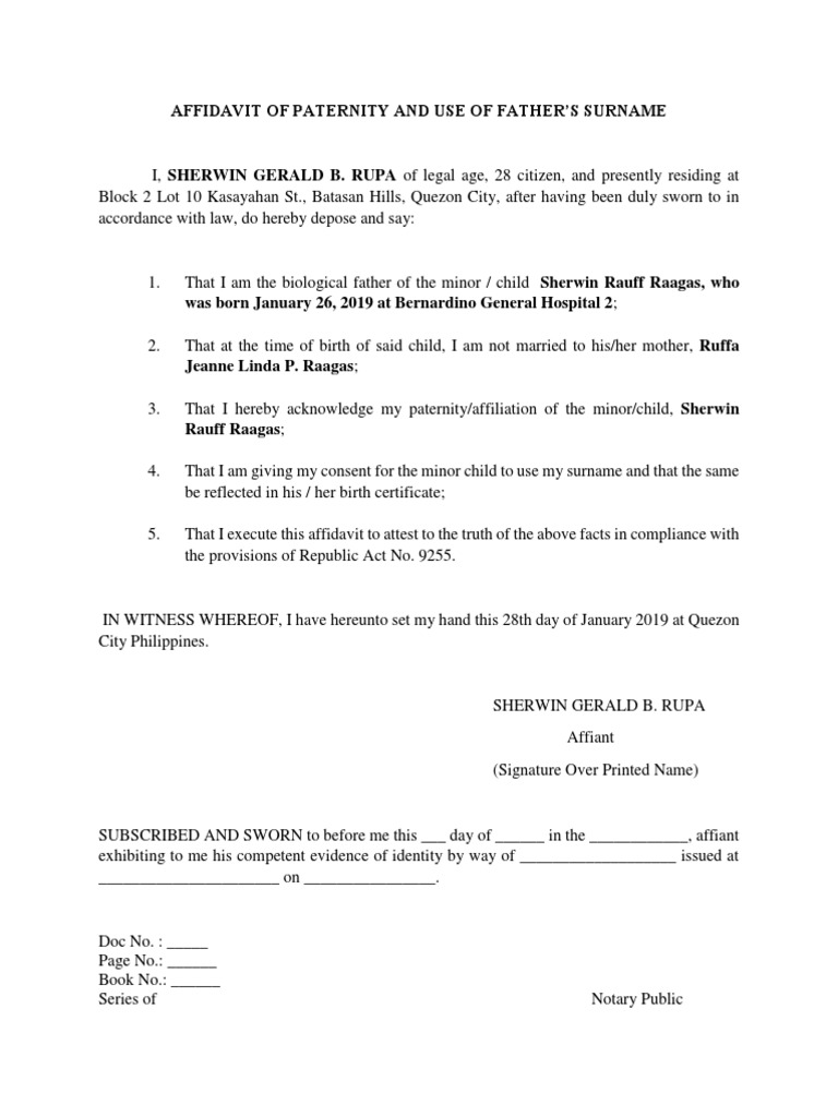 Affidavit of Paternity and Use of Father | PDF