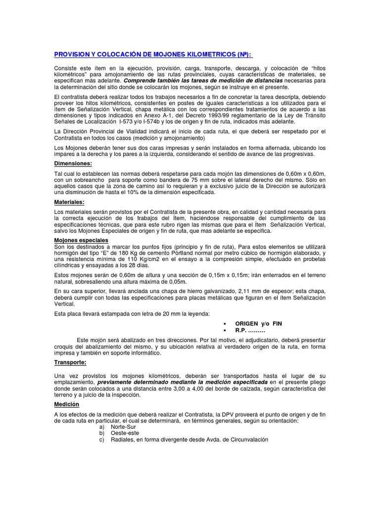 Provisión y Colocación de Mojones Kilométricos | PDF | Hormigón ...