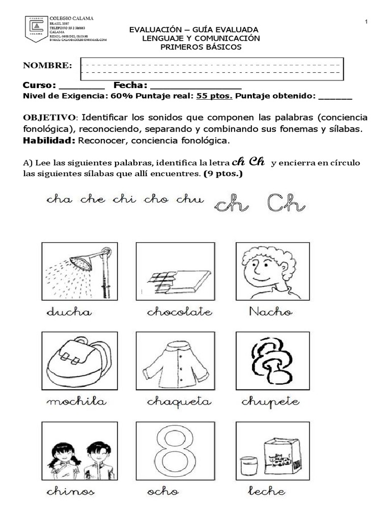 Guía de Aprendizaje LENGUAJE (Consonantes CH, Y, Z) | PDF | Artes del ...