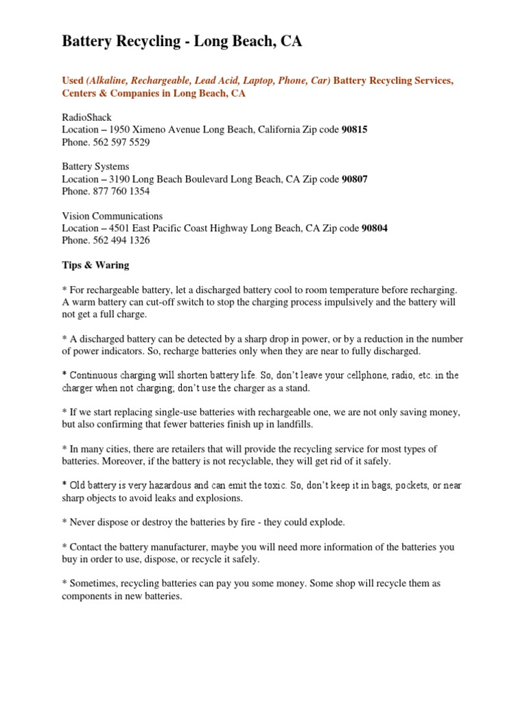 Battery Recycling & Longevity Tips (2019!09!26 07-50-37 UTC) | PDF ...