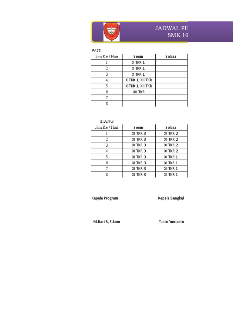 Jadwal Penggunaan Bengkel TKR Cibitung | PDF