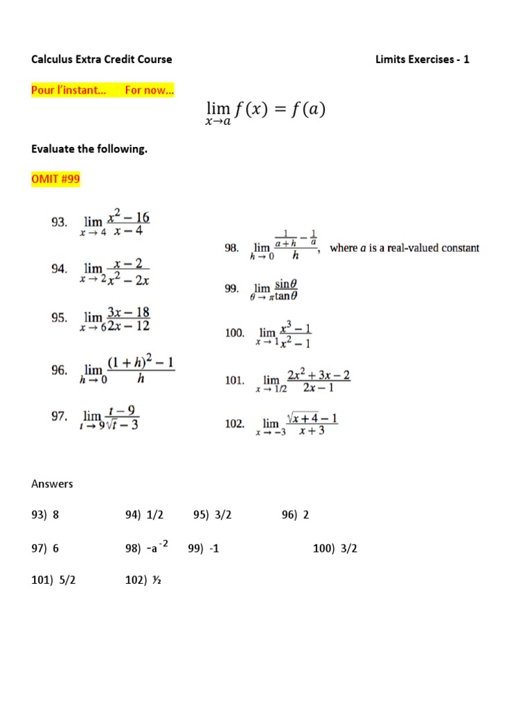 Calculus Limits Practice | PDF