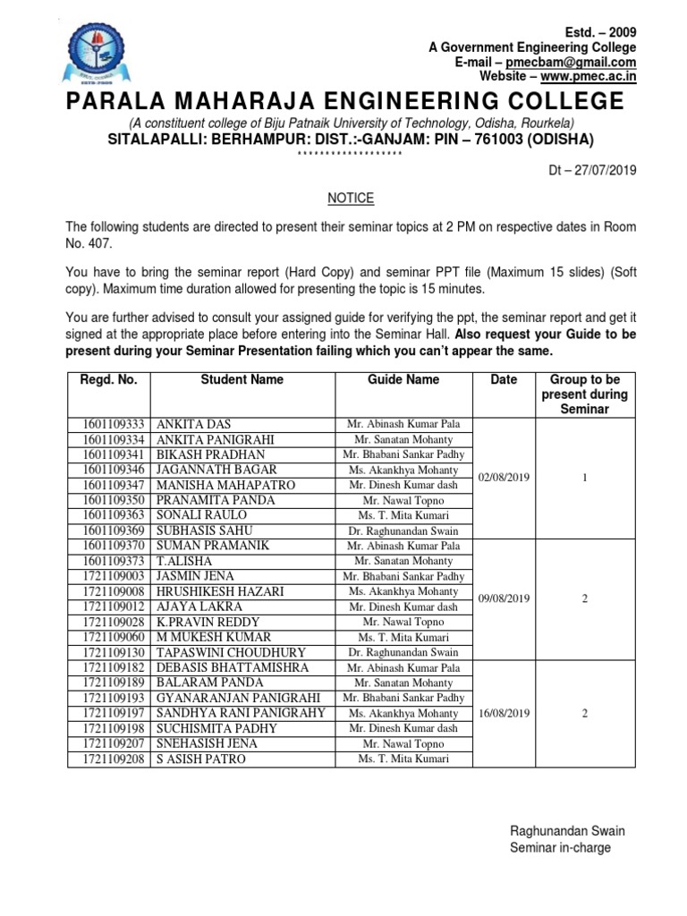 Parala Maharaja Engineering College: Sitalapalli: Berhampur: Dist ...