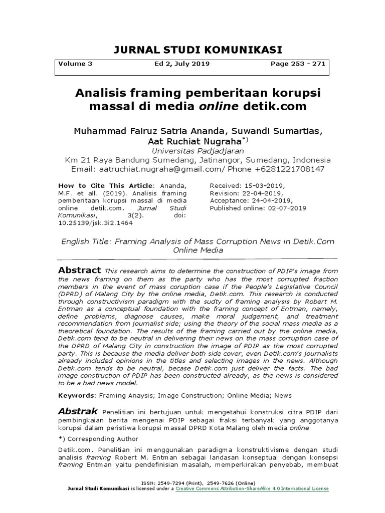 Analisis Framing Pemberitaan Korupsi Massal Di Media Online | PDF | Mass Media | Public Opinion