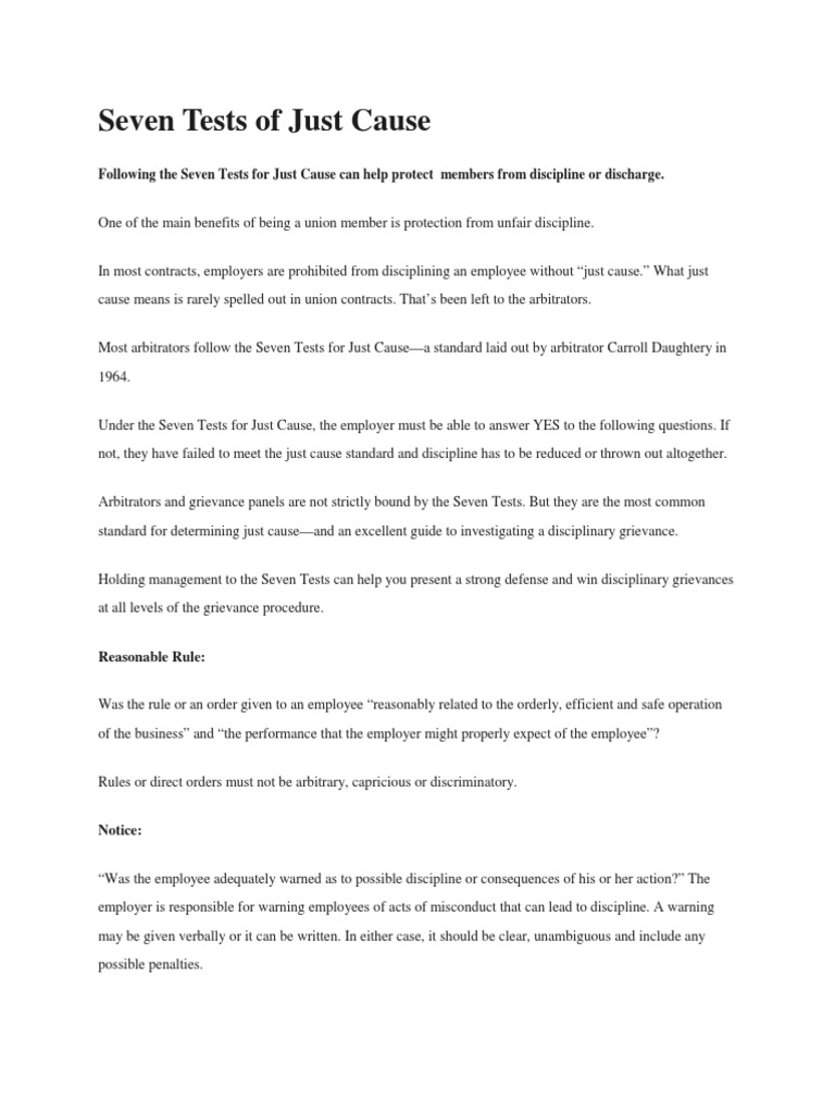 Seven Tests of Just Cause | PDF | Evidence | Burden Of Proof (Law)
