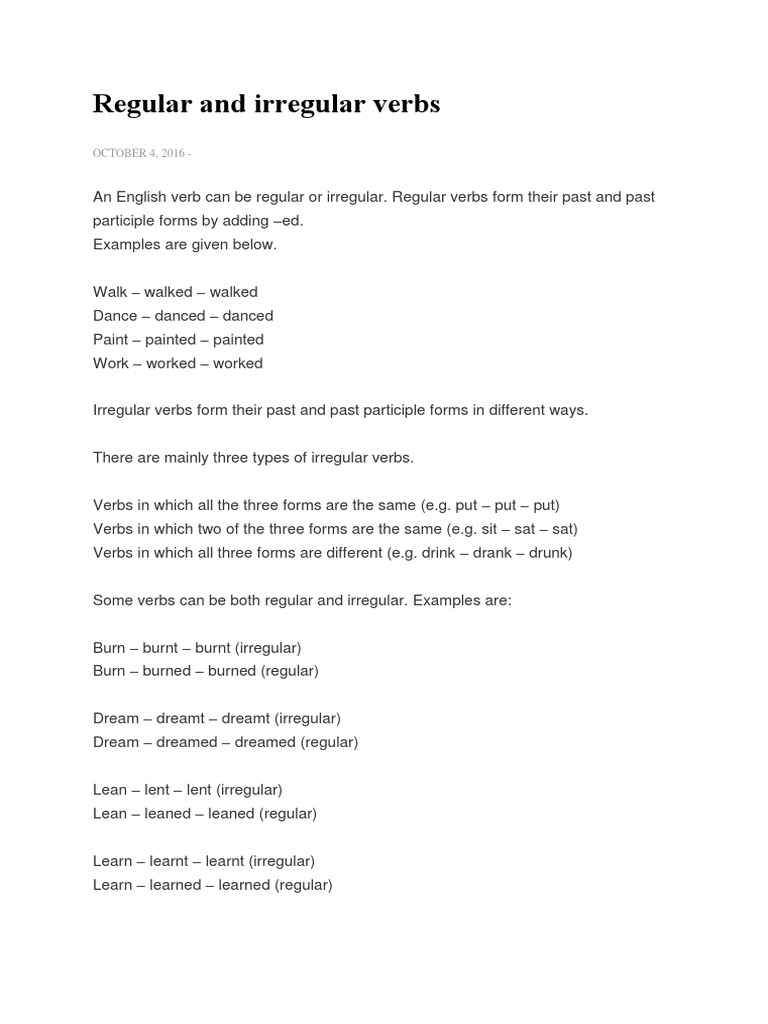 Regular and Irregular Verbs | PDF | Verb | Language Mechanics