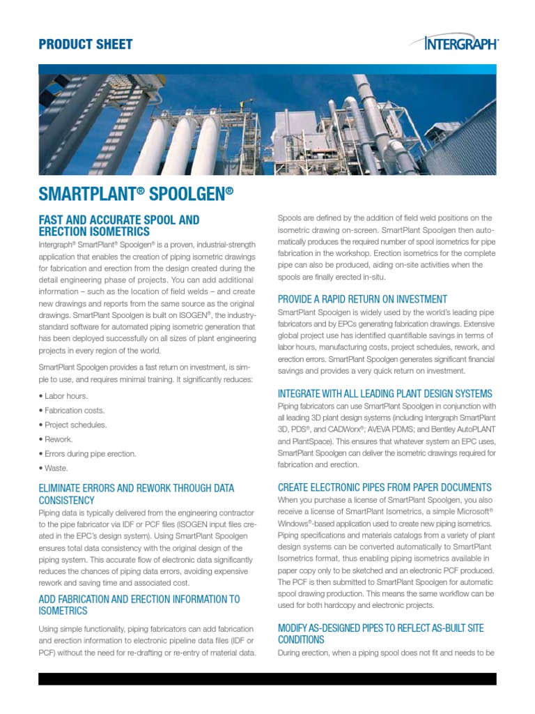 Spoolgen ProductSheet Global PDF | PDF | Pipe (Fluid Conveyance) | 3 D ...