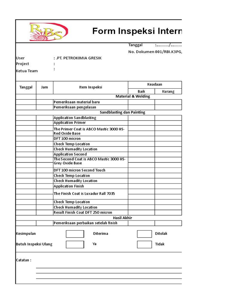 Form Ispeksi Internal | PDF