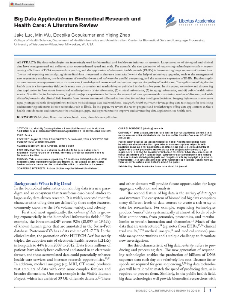 Big Data Application in Biomedical Research and | PDF | Big Data ...