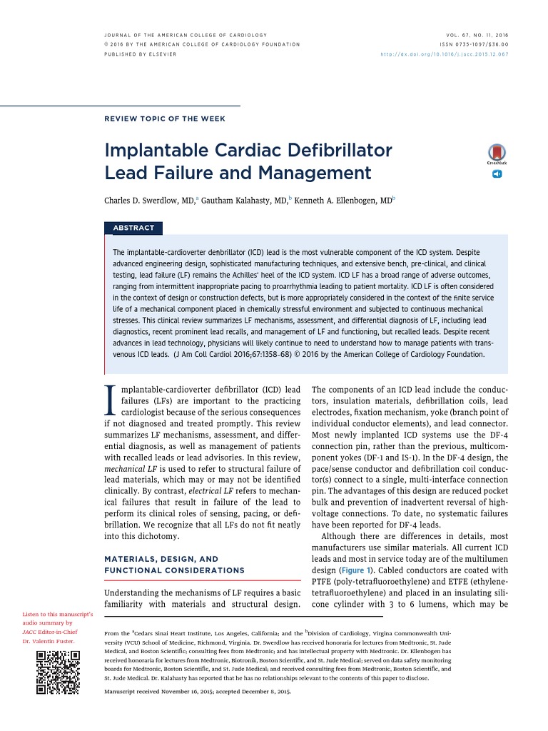 Implantable Cardiac de Fibrillator Lead Failure and Management | PDF ...