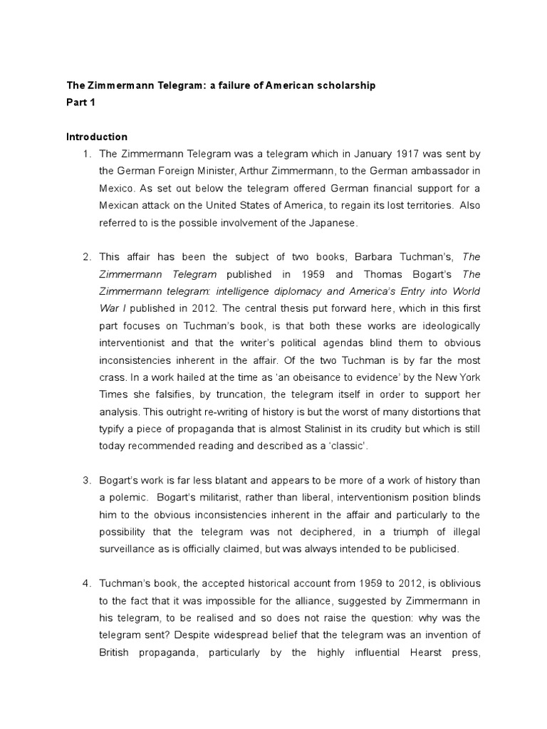 The Zimmerman Telegram: Decoded | PDF | U Boats | Allies Of World War I