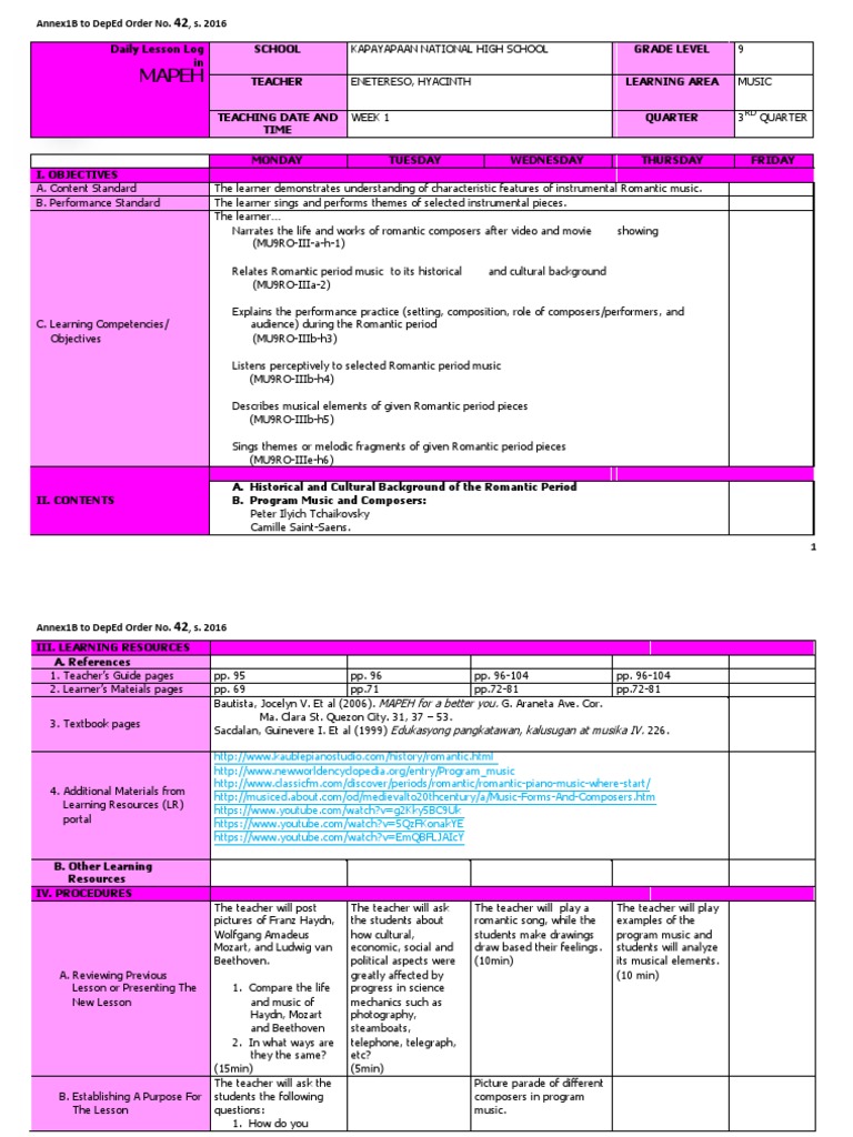 Mapeh Grade 9 Dll | Composers | Theatre | Free 30-day Trial | Scribd