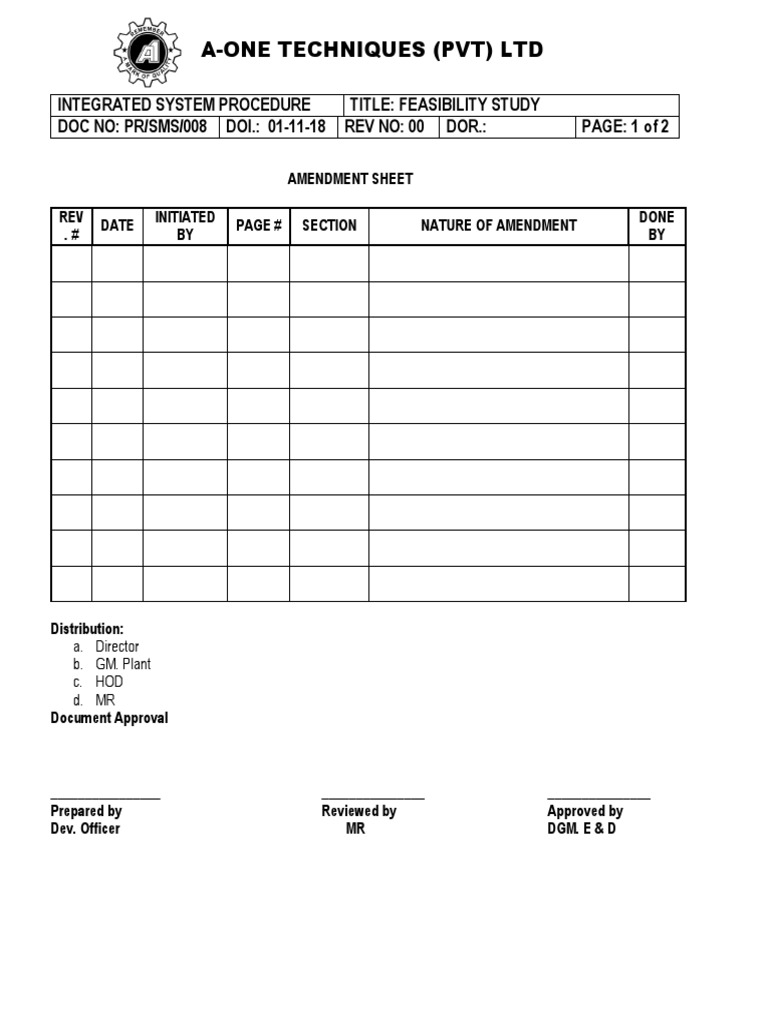 SOP For Feasibility Study-Rev2 | PDF | Feasibility Study | Cost