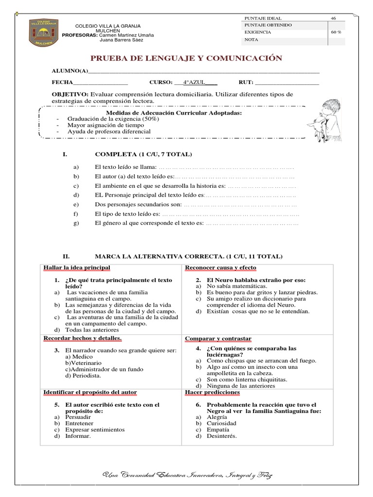 Prueba Cuarto Mi Amigo El Negro | PDF