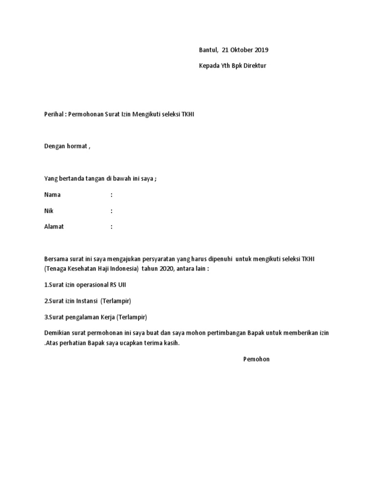 Surat Ijin Mendaftar Tkhi | PDF