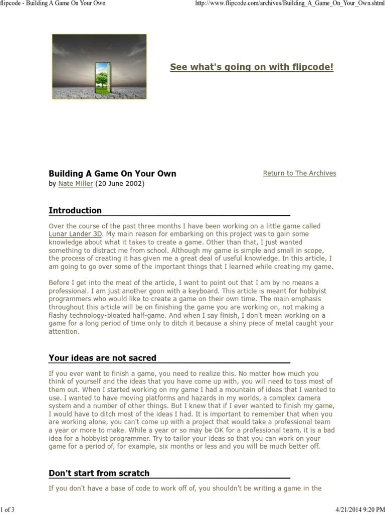 Flipcode - Building A Game On Your Own | PDF | Computing And ...