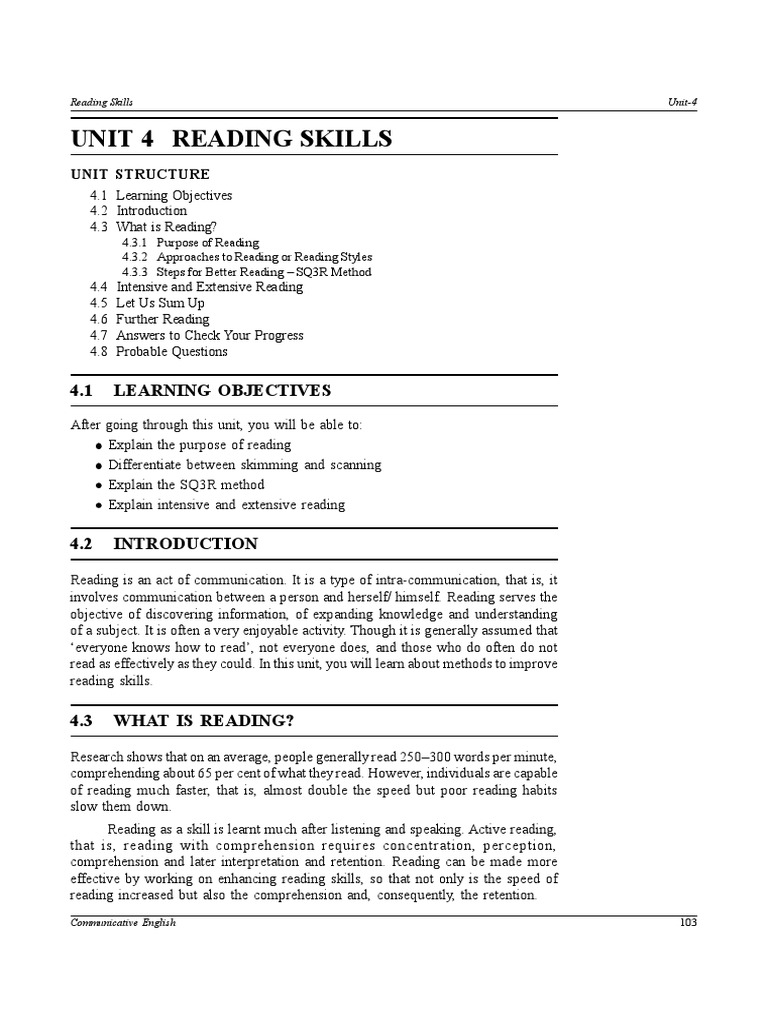 Reading Skills | PDF | Speed Reading | Reading Comprehension