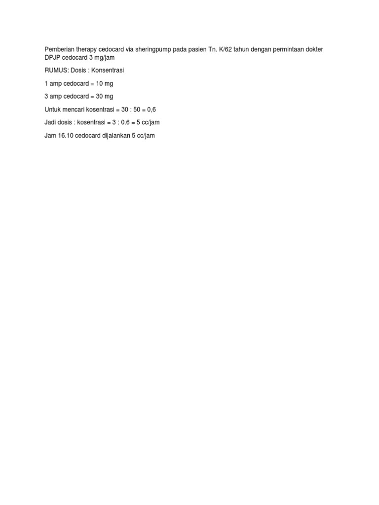 Dosis Cedocard pada Syringe Pump | PDF