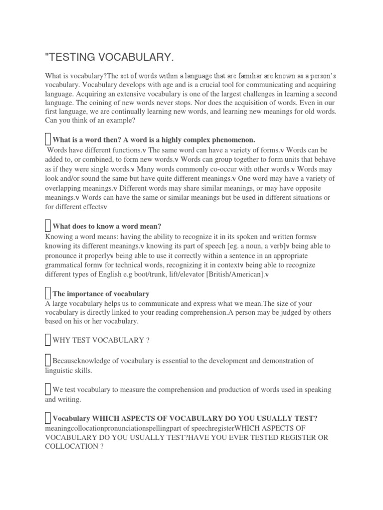 Testing Vocabulary | PDF | Vocabulary | Multiple Choice