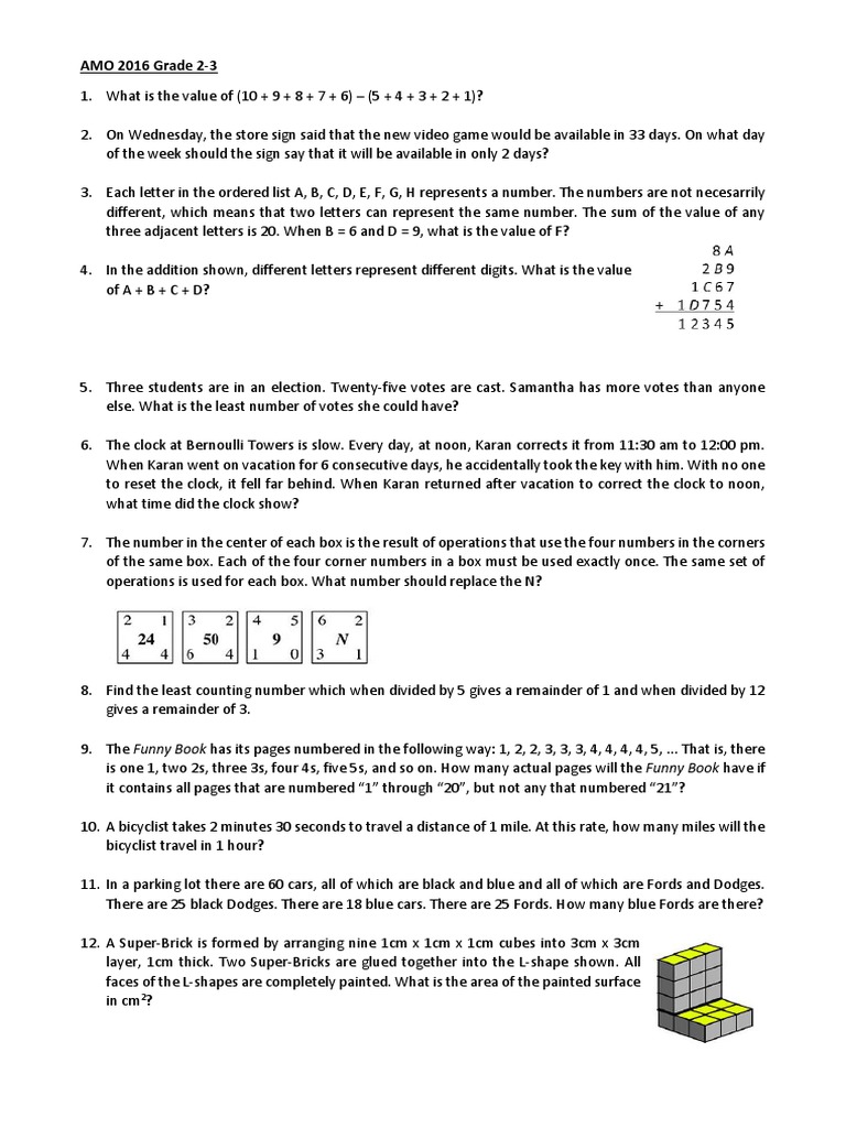 AMO 2016 Grade 2 | PDF | Teaching Mathematics