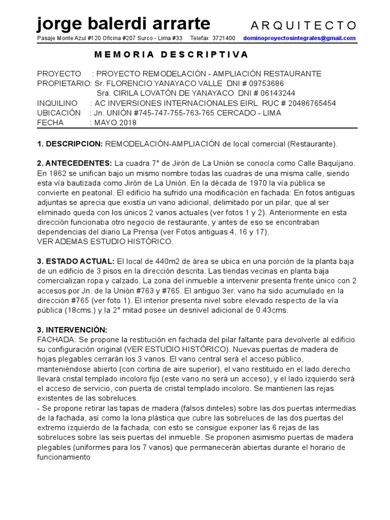 MEMORIA DESCRIPTIVA LA LEÑA JN UNION MAYO 080517 | PDF | Sectores Economicos | edificio