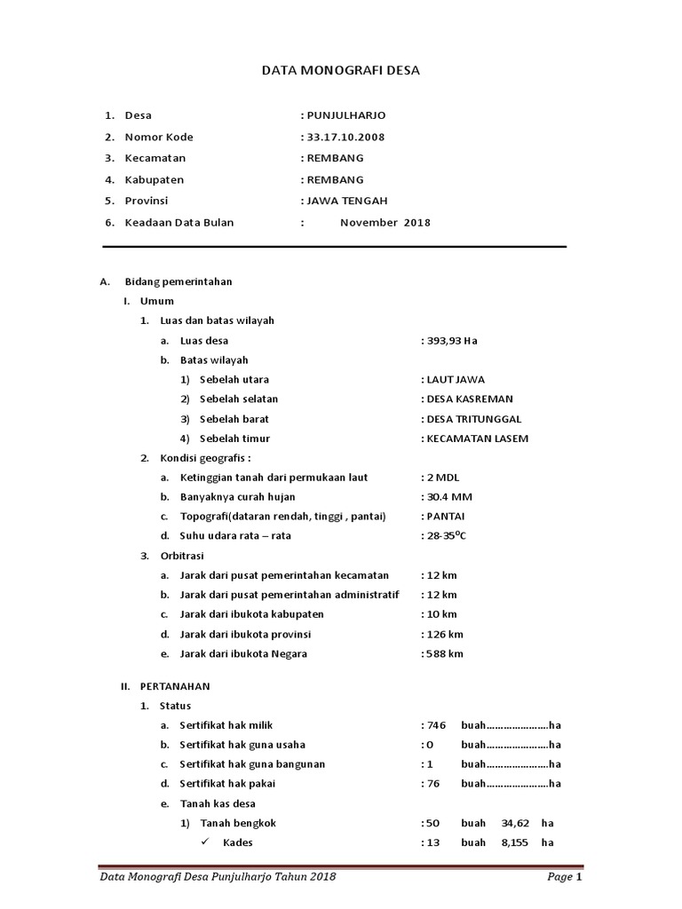 Monografi Desa Punjulharjo 2018 | PDF