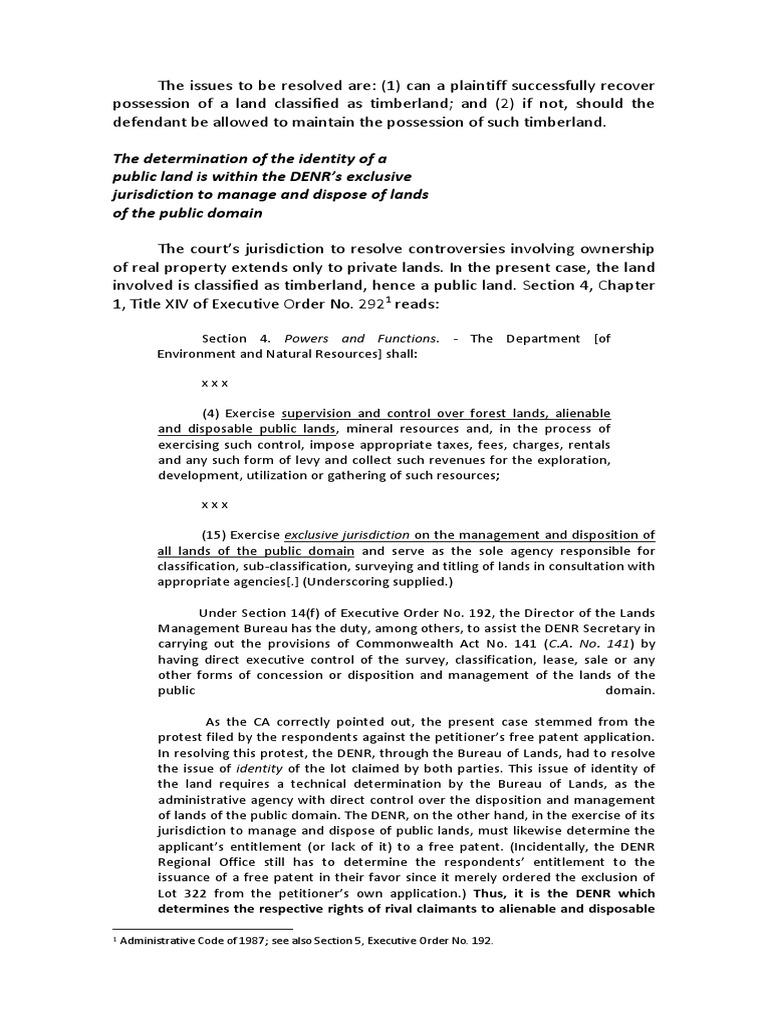 The Determination of The Identity of A Public Land Is Within The DENR's ...