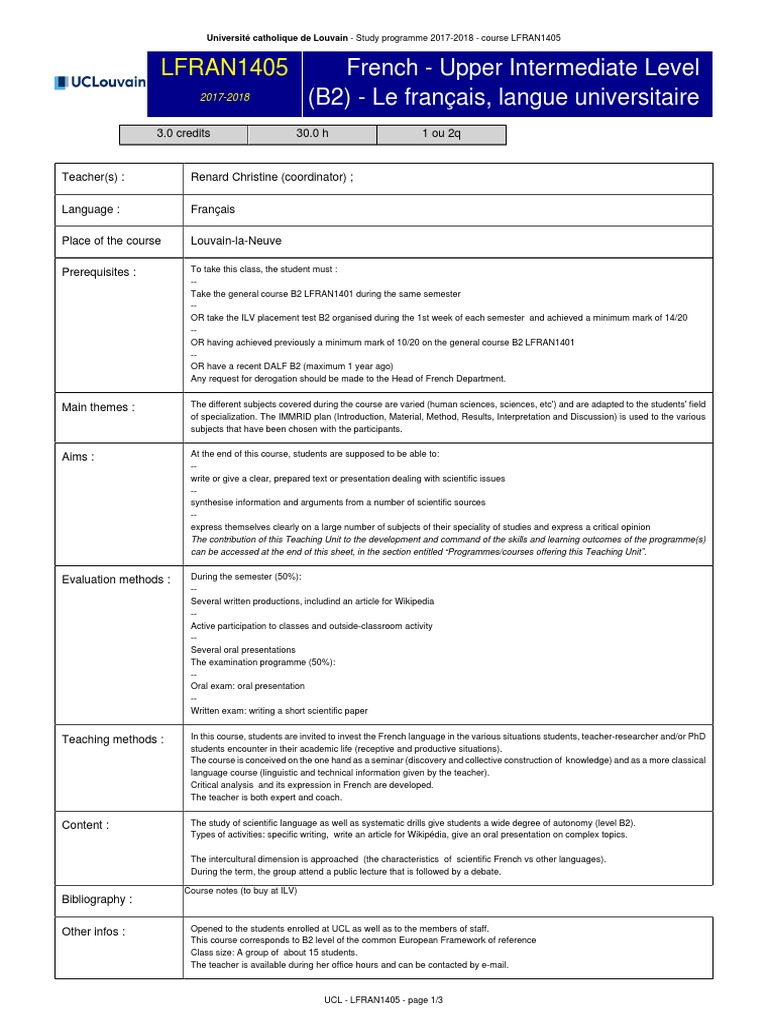 French - Upper Intermediate Level (B2) - Le Français, Langue ...
