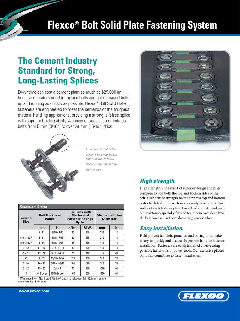 Flexco Bolt Solid Plate Fastening System: The Cement Industry Standard For Strong, Long-Lasting ...