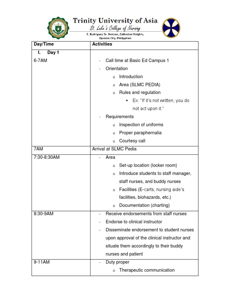 Clinical Rotation Schedule and Requirements for Second Year Nursing ...