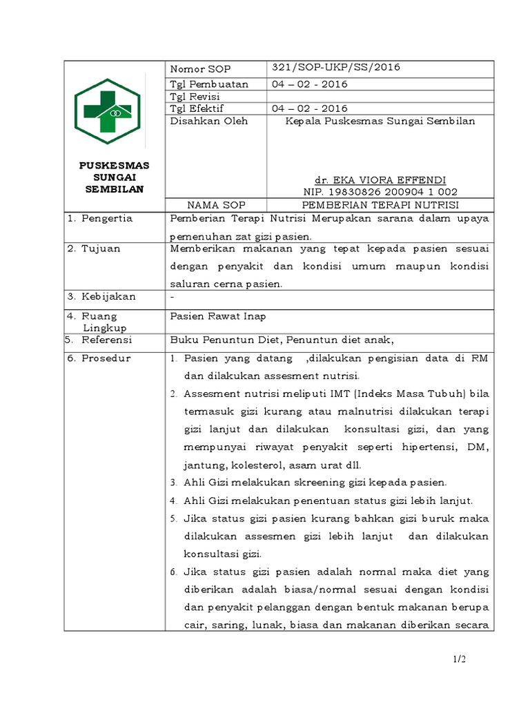 SOP Pemberian Terapi Nutrisi | PDF | Kesehatan Holistik