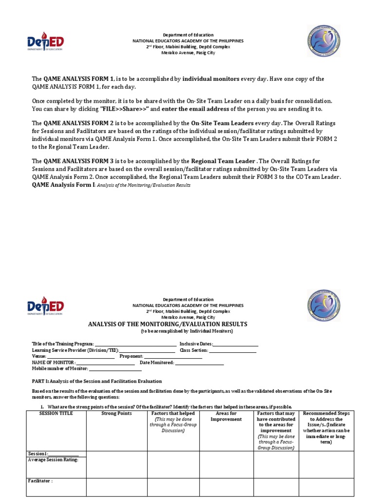 National Educators Academy of The Philippines: QAME Analysis Form I ...