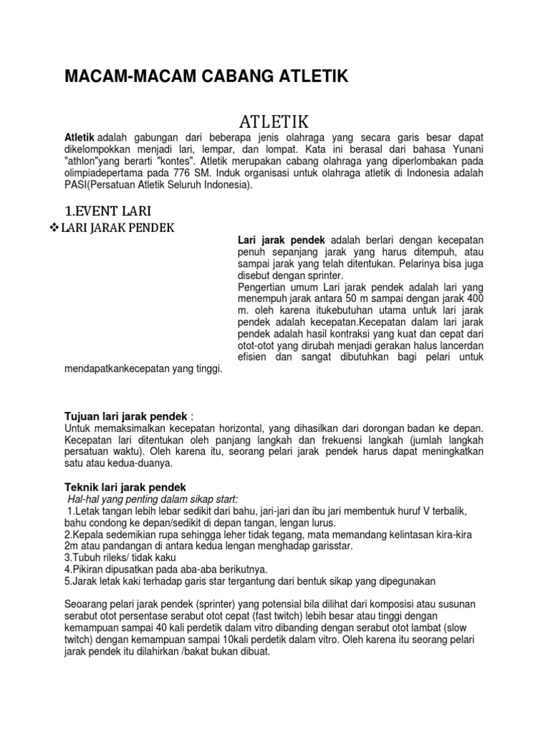 Macam-Macam Cabang Atletik dan Tekniknya | PDF