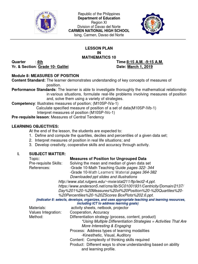 Lesson Plan Form Smep | PDF | Percentile | Teachers