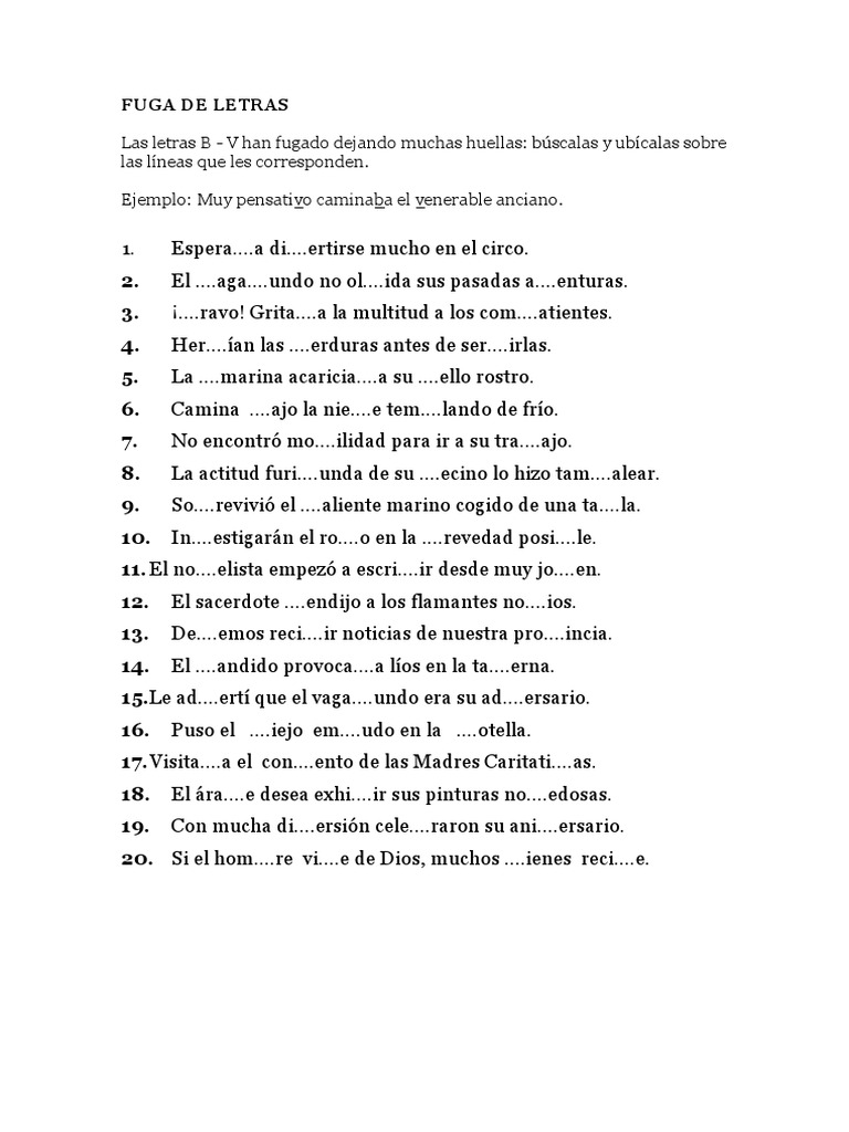 Ejercicios de Fuga de Letras B-V | PDF | Artes del Lenguaje y ...
