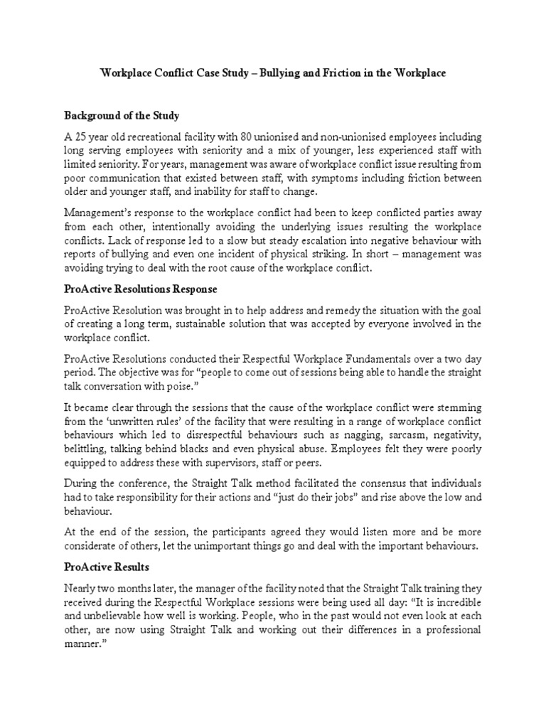 Workplace Conflict Case Study | PDF | Bullying | Aggression