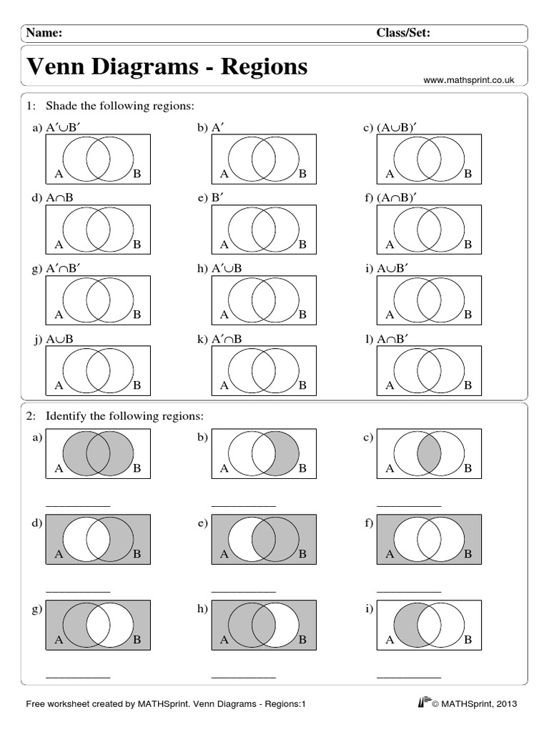 Venn Diagram Shading Worksheet | PDF | Teaching Methods & Materials