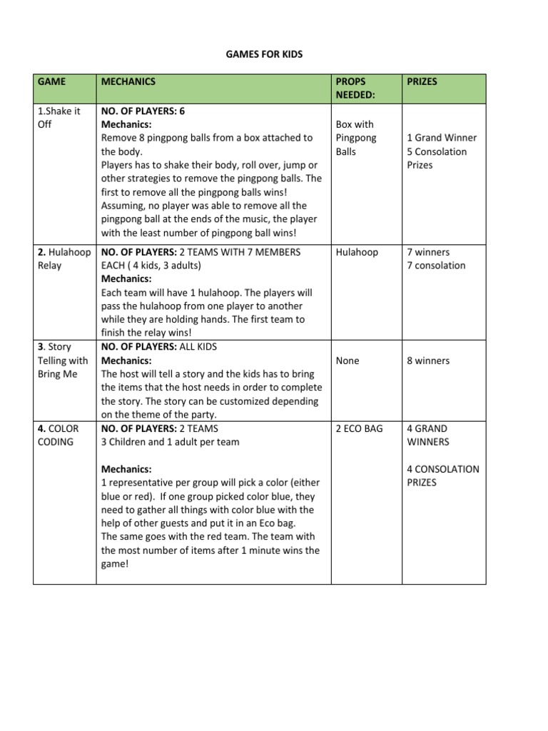 Game Option For Kids | PDF | Leisure