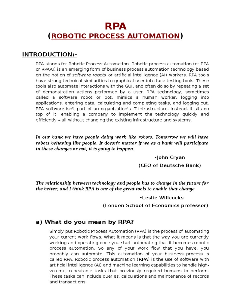 Robotic Process Automation: Introduction | Download Free PDF ...