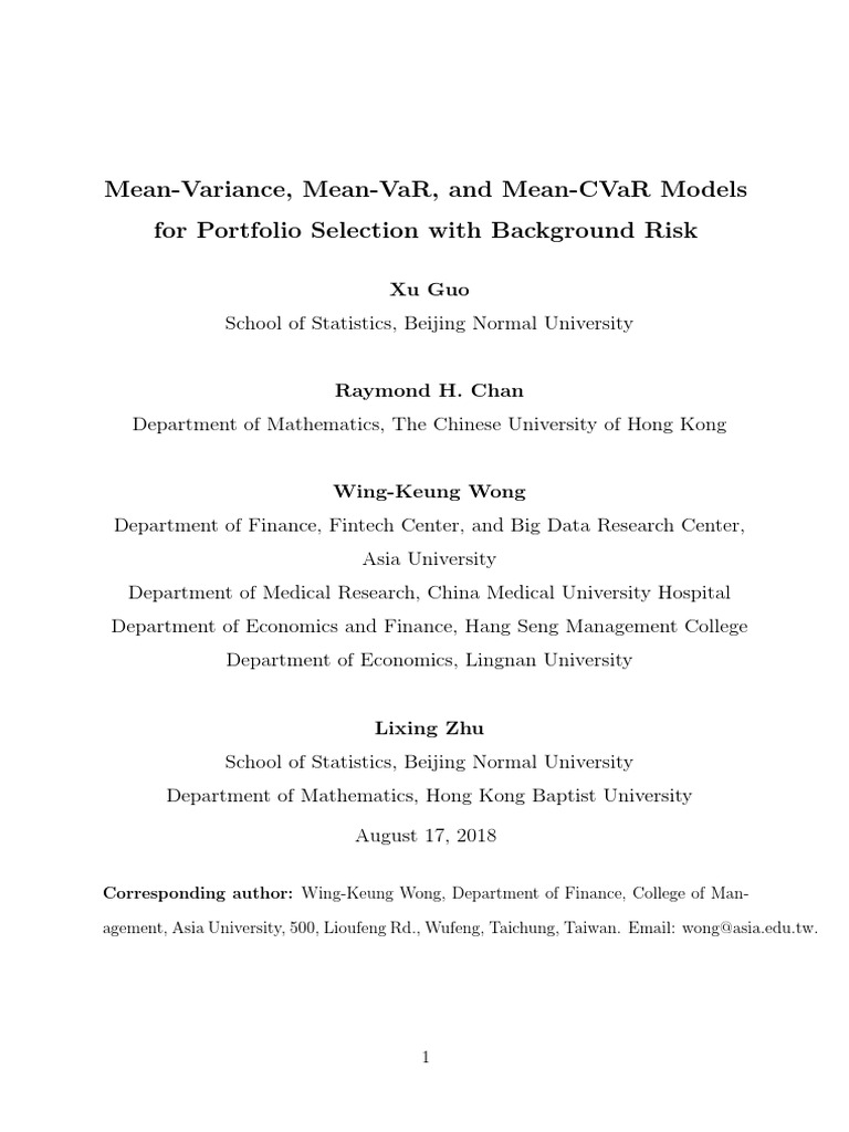 Alan Guo Mean Variance | PDF | Modern Portfolio Theory | Financial ...