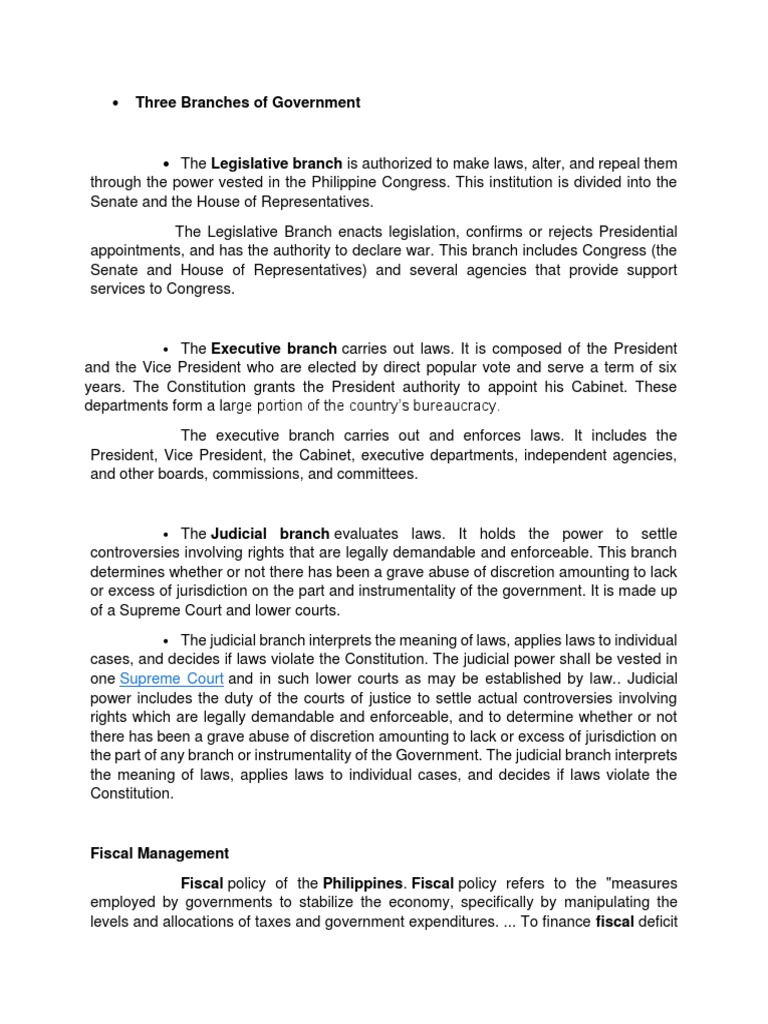 Three Branches of Government | PDF | Federal Government Of The United ...