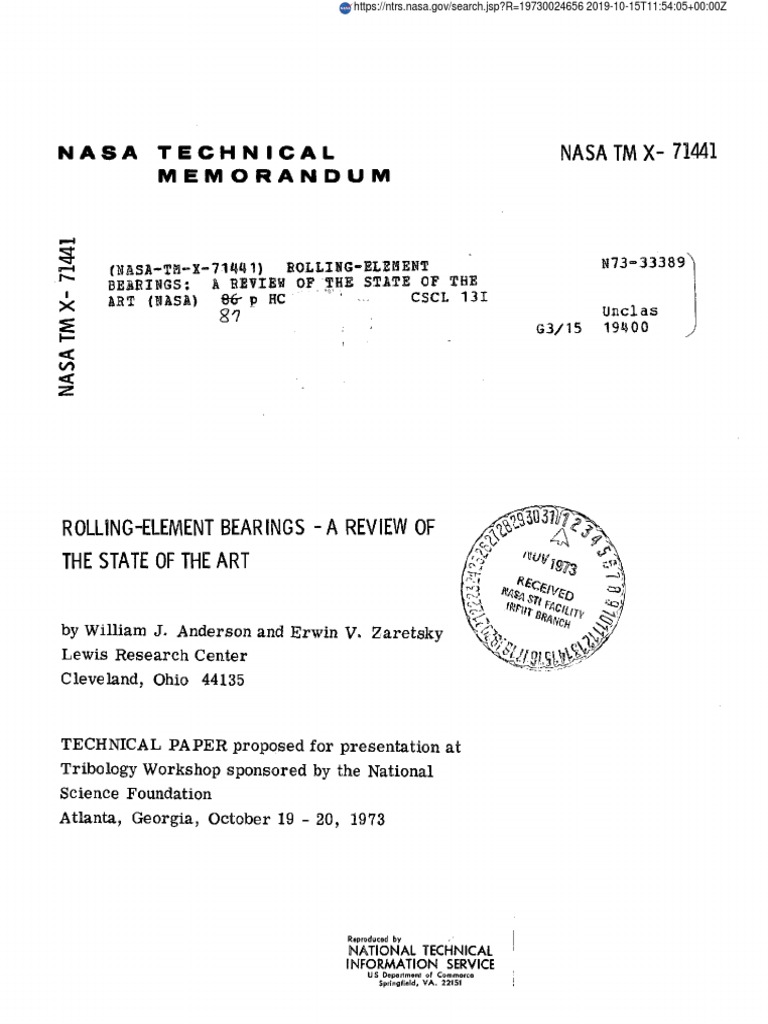 Nasa Rolling-Element Bearings - A Review of State of Art | PDF ...