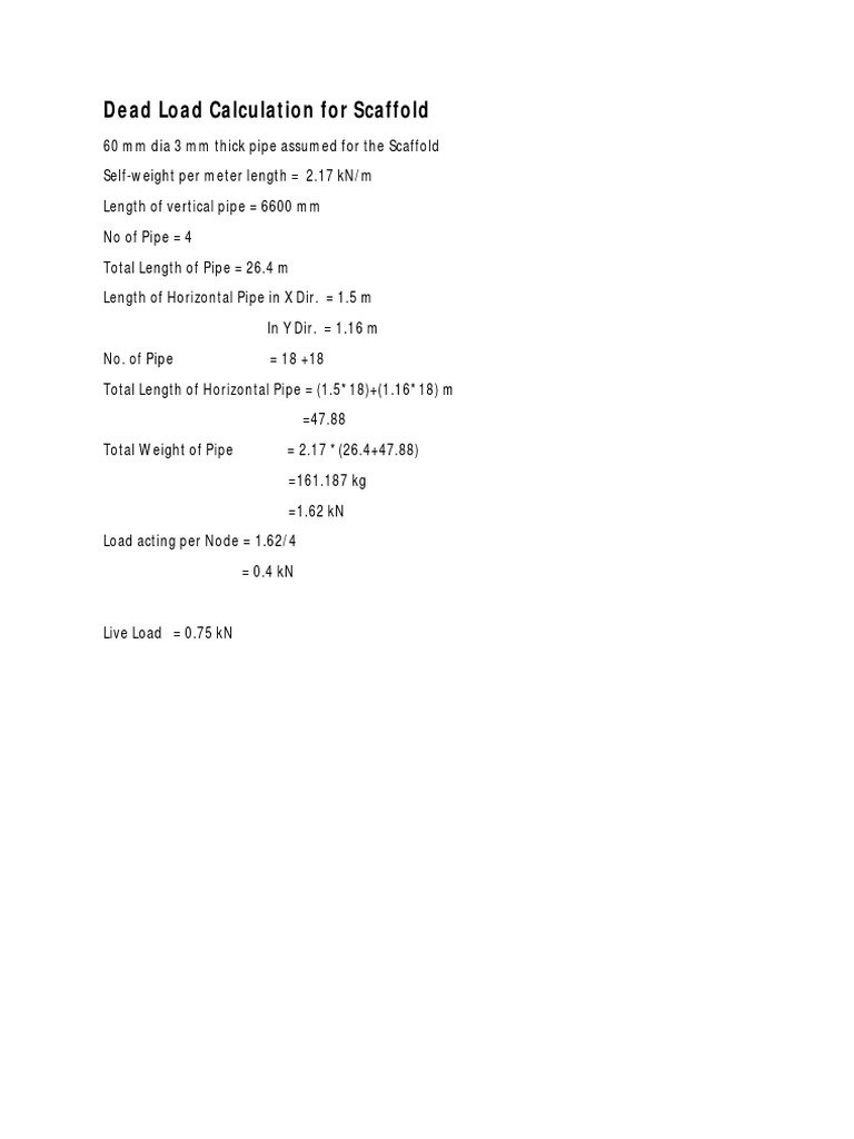 Dead Load Calculation For Scaffold PDF | PDF