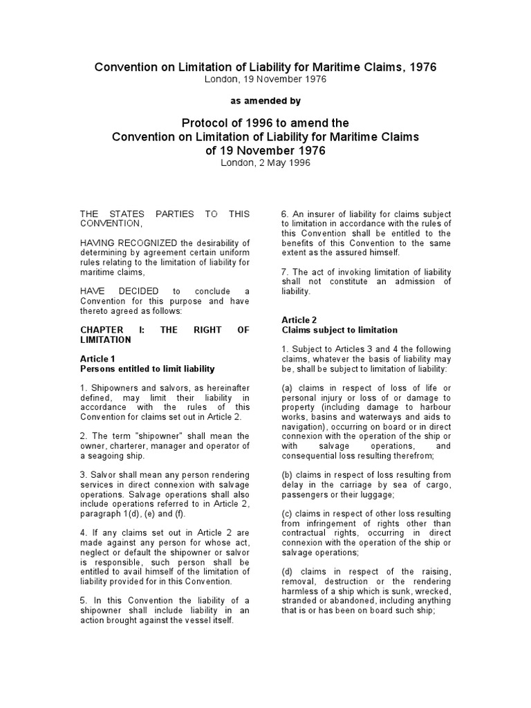 LLMC PDF | PDF | Marine Salvage | Treaty