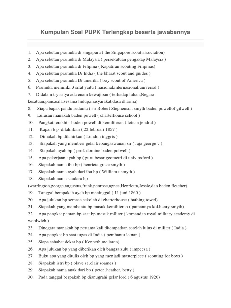 Kumpulan Soal PUPK Terlengkap Beserta Jawabannya | PDF