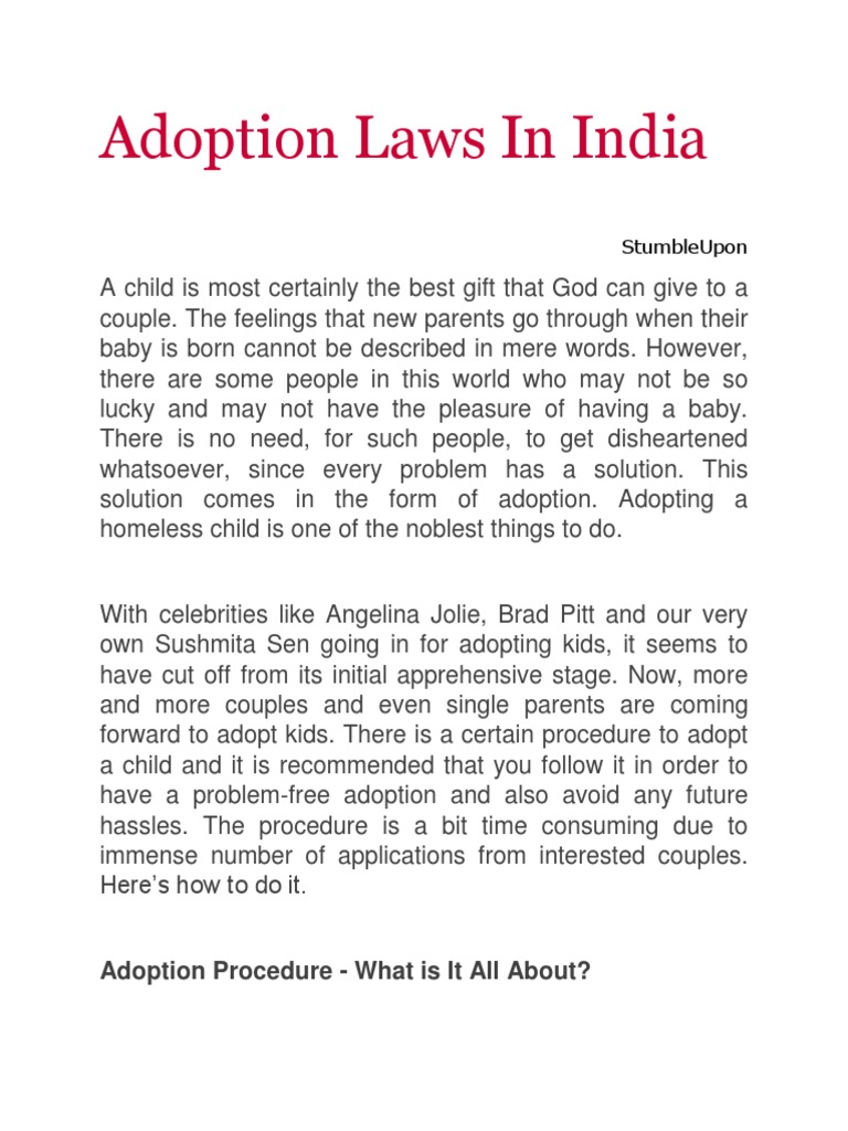 Indian Adoption Laws Overview | PDF | Legal Guardian | Adoption