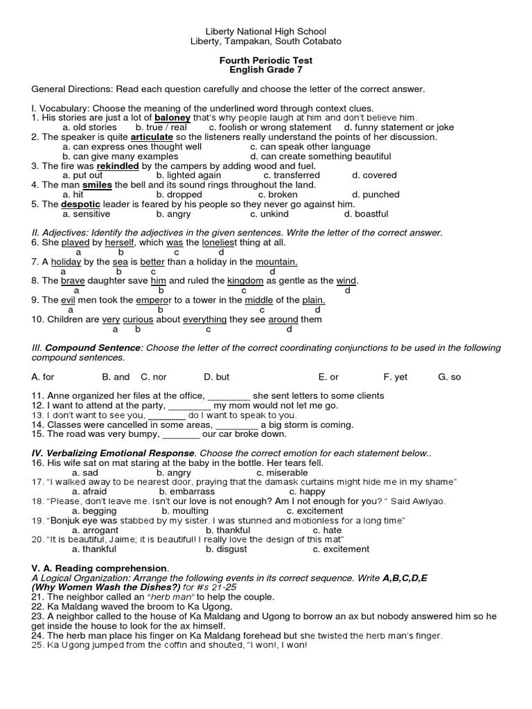 English Grade 7 - Final | PDF