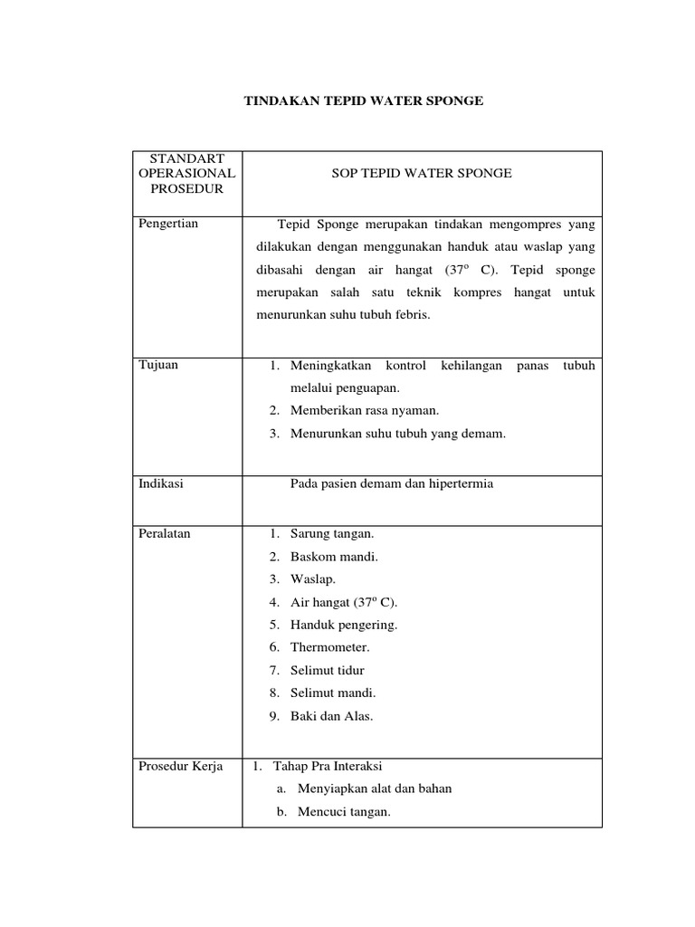 Tindakan Tepid Water Sponge | PDF | Kesehatan Holistik | Sains & Matematika