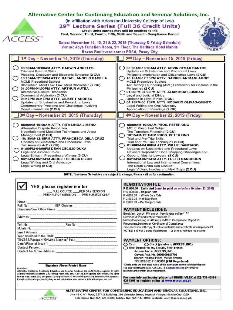MCLE Lecture Series Registration 2019 | PDF | Justice | Crime & Violence