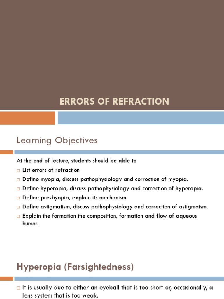 Pathophysiology of Refractive Errors | PDF | Lens (Optics) | Contact Lens